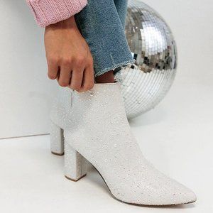 Shoes | New Ivory Pointed Toe Faux Pearl Embellished Ankle Boot Booties ...